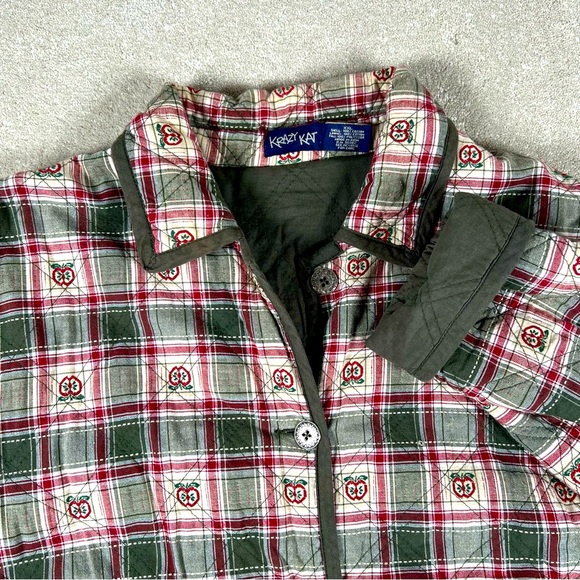 krazy kat | Jackets & Coats | Krazy Kat Reversible Quilted Applegreen Plaid Jacket Collar Patch ...